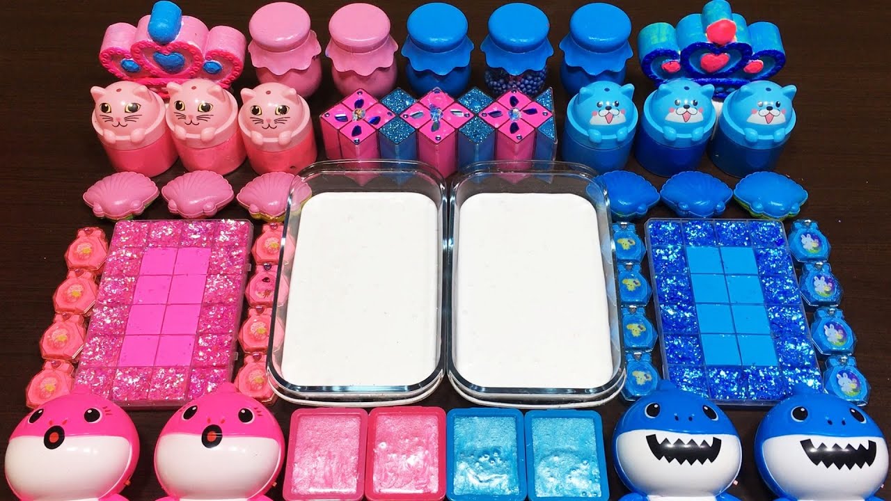 PINK VS BLUE SLIME ! Mixing Random Things Into Glossy Slime #1573 - YouTube