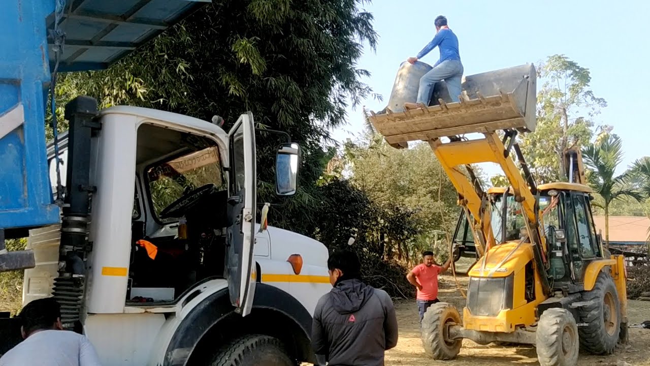 JCB And TATA Truck Filling Fuel-Full Loading JCB Loading Mud in ...