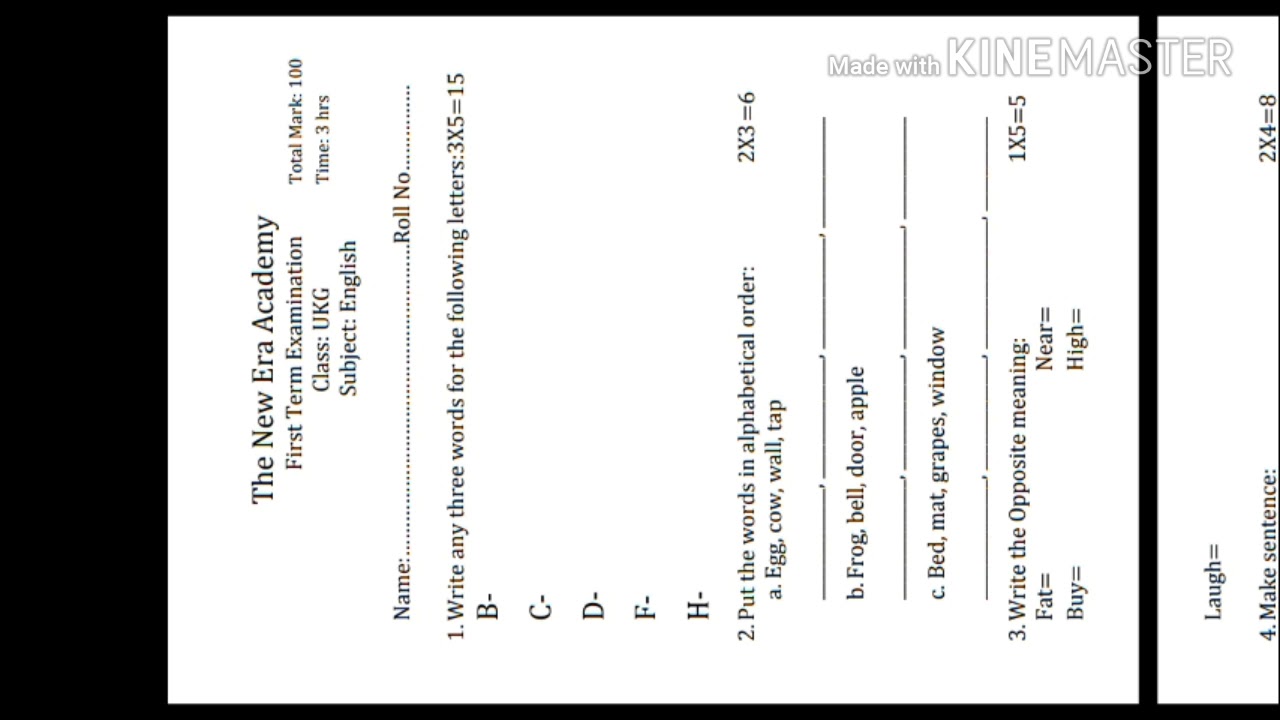 UKG First Term Examination all subject - YouTube