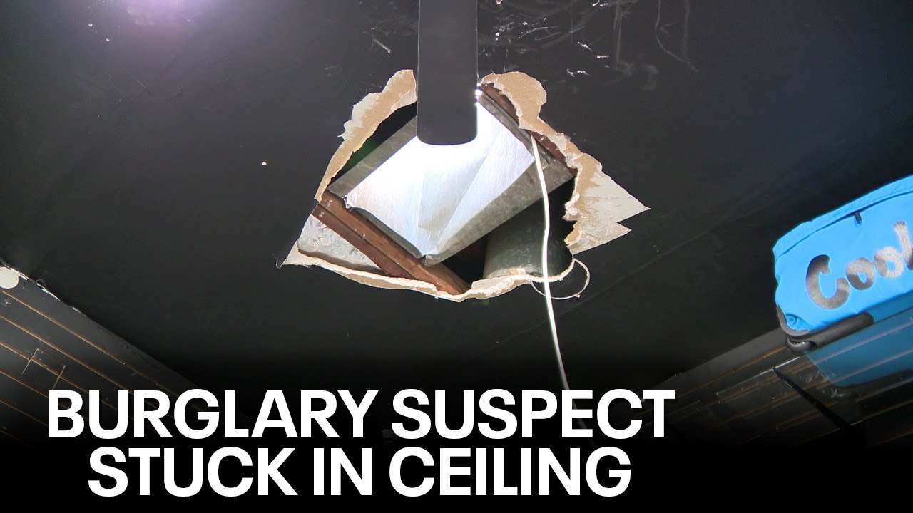 Phoenix police officers find burglar stuck in ceiling of business - YouTube