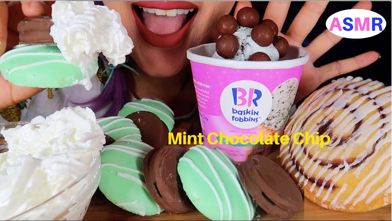 ASMR MINT CHOC CHIP ICE CREAM, OREO,CINNAMON ROLL eating sound |민트초코칩 ...