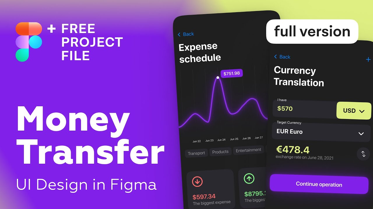 Figma Tutorial. Money Transfer App UI Design in Figma + Free figma ...