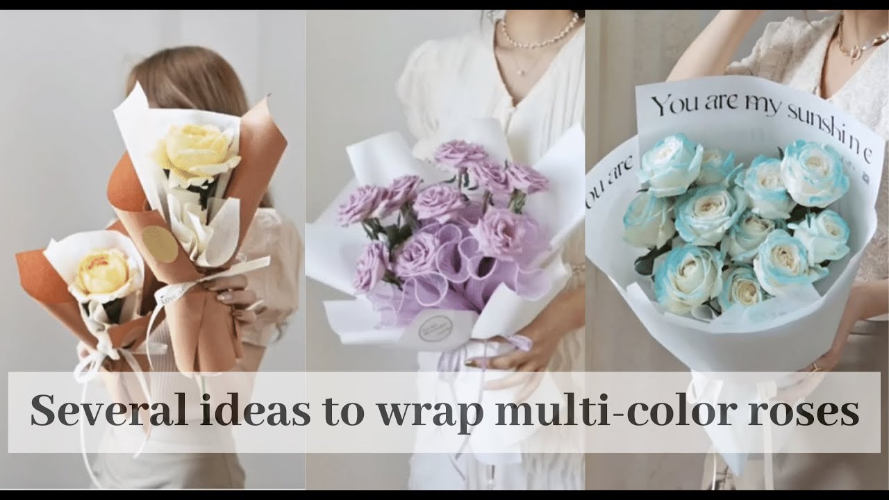 Yellow & Blue & Purple Roses Flower Wrapping Tutorials (7) | Flower ...