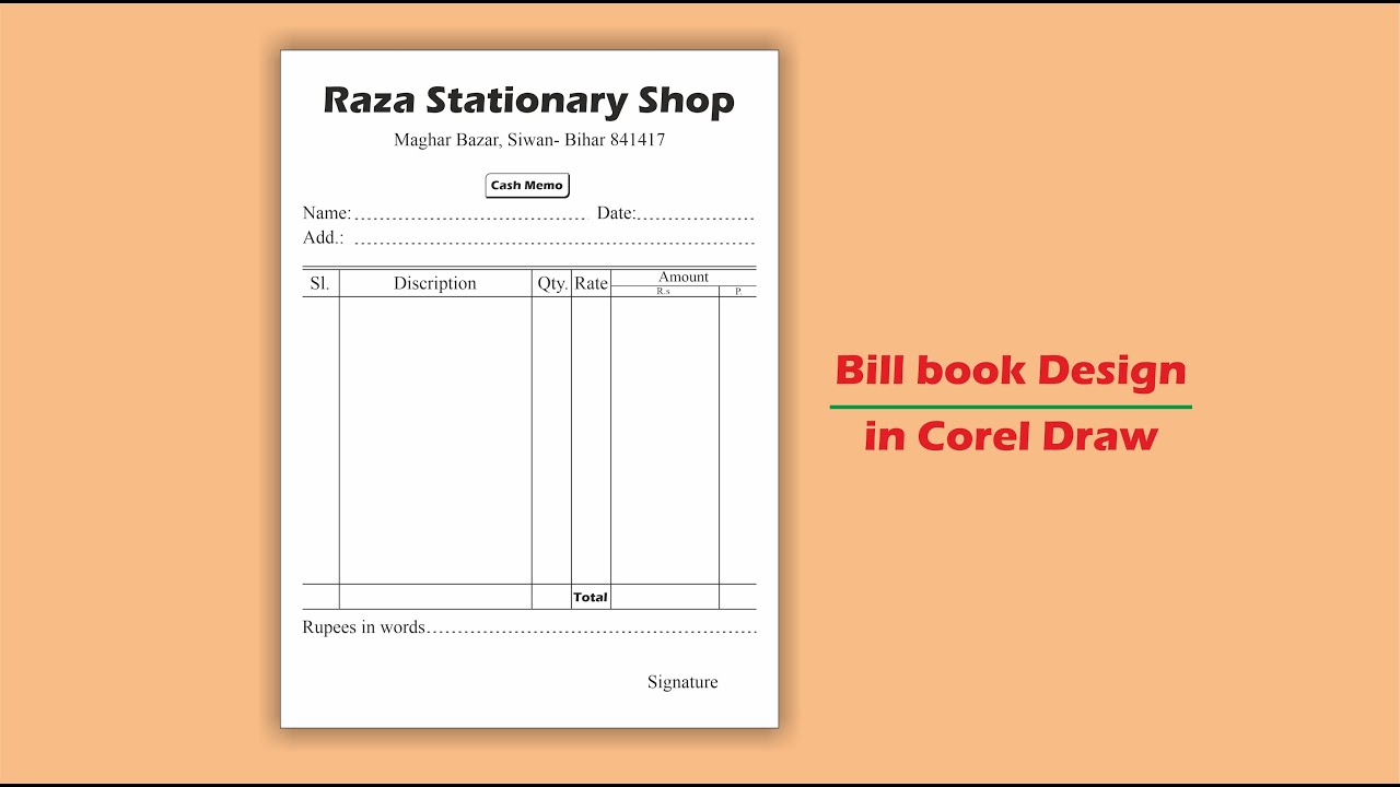 bill book design in coreldraw | bill book kaise banaye | how to design ...