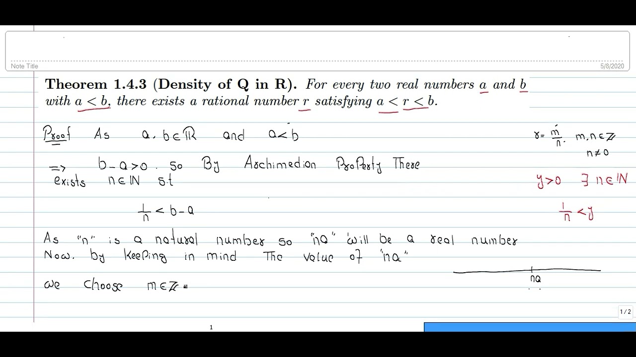 Density of Q in R||Real Analysis||Math Cabin - YouTube