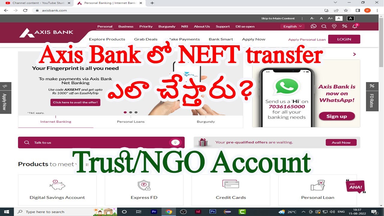 How to do NEFT transfer in Axis Bank Current Account - Trust/NGO ...
