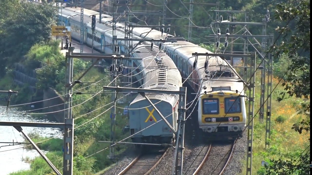 Intercity Exp Crossing with Lonavla Local Train at Kamshet - YouTube