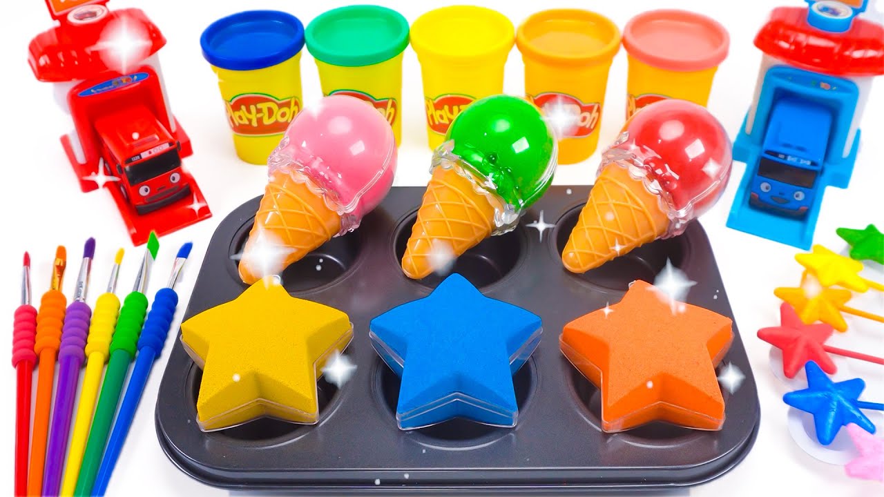Satisfying Video | How to make Kinetic Sand Stars mixing Ice Cream ...