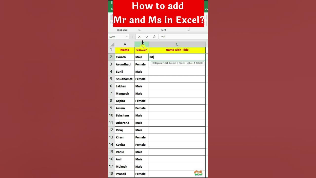 Excel Tips : How to add Ms. and Mr. title in Excel #excel #gyansection #shorts #excelgyan # ...