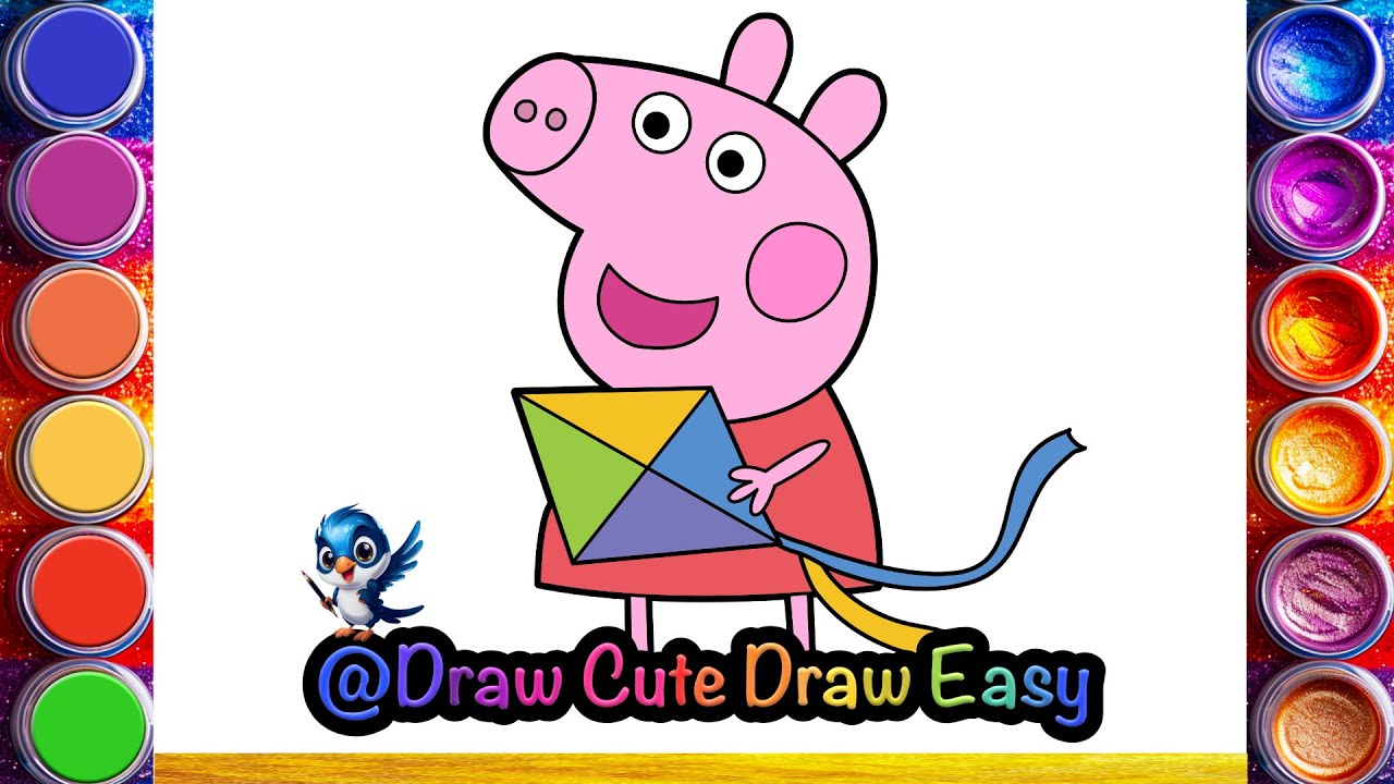 How to draw Peppa Pig 🪁🐷🌈 | step-by-step Peppa Pig drawing | colouring ...