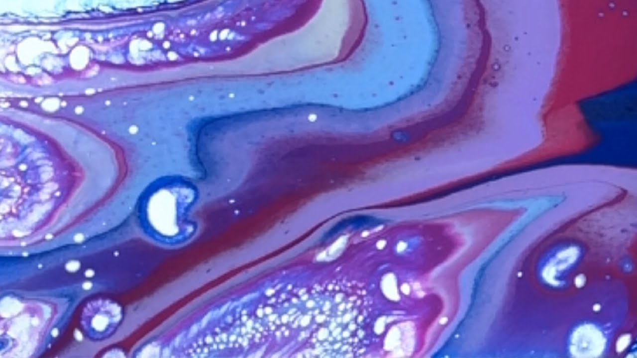 PURPLE PUDDLE POUR FLUID ART / ACRYLICS POURING ON CANVAS / BLUES ...