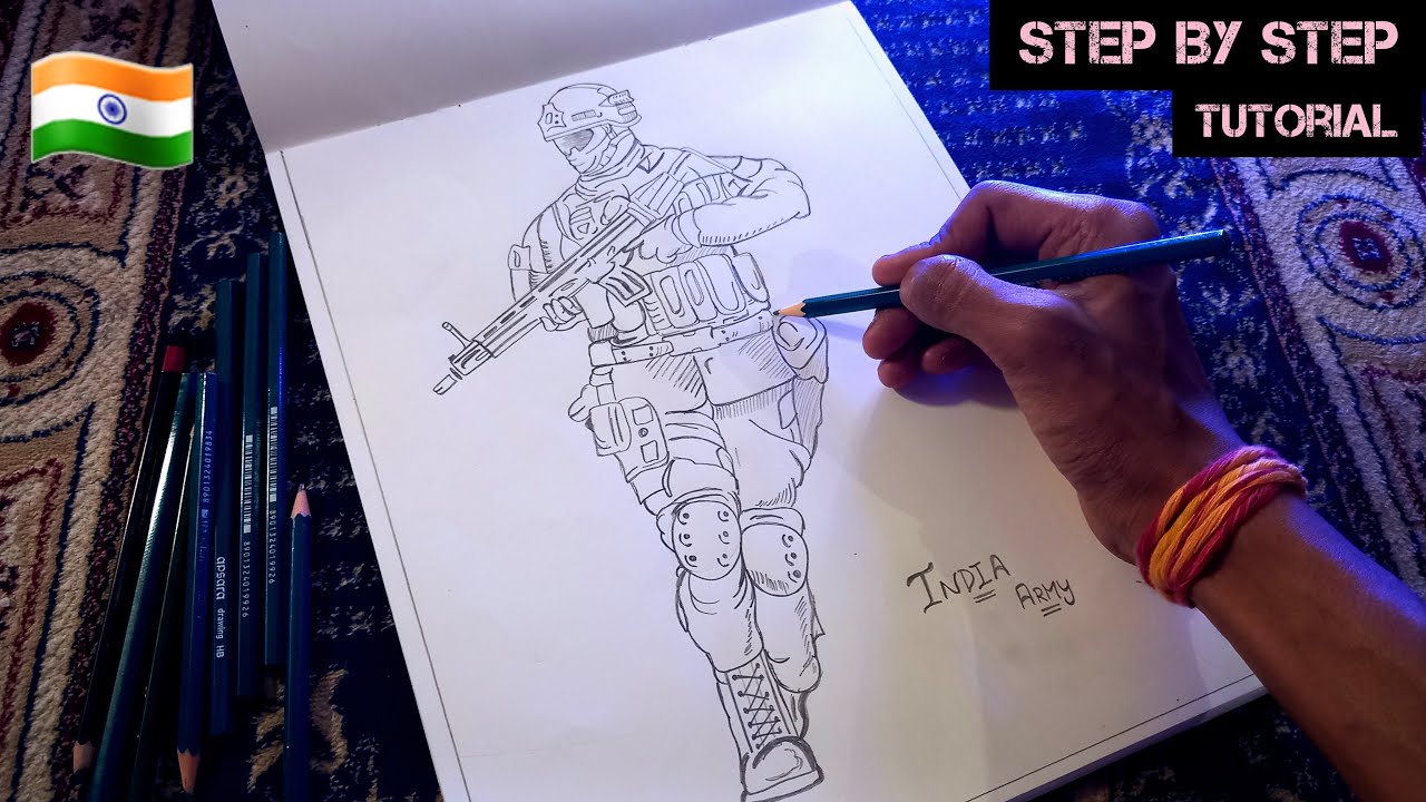 Army Soldier Drawing || Indian Army Soldier Drawing || Draw Anuj ...