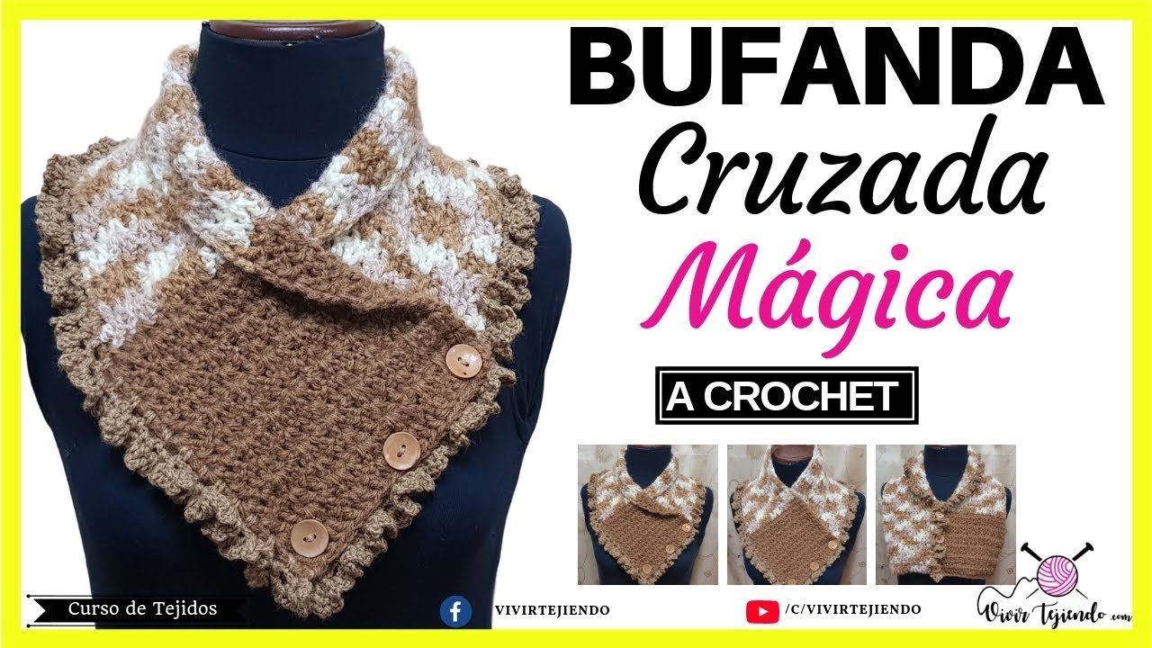 Bufanda Cruzada con Ribete a Crochet con Botones | Tejiendo Bufanda con ...