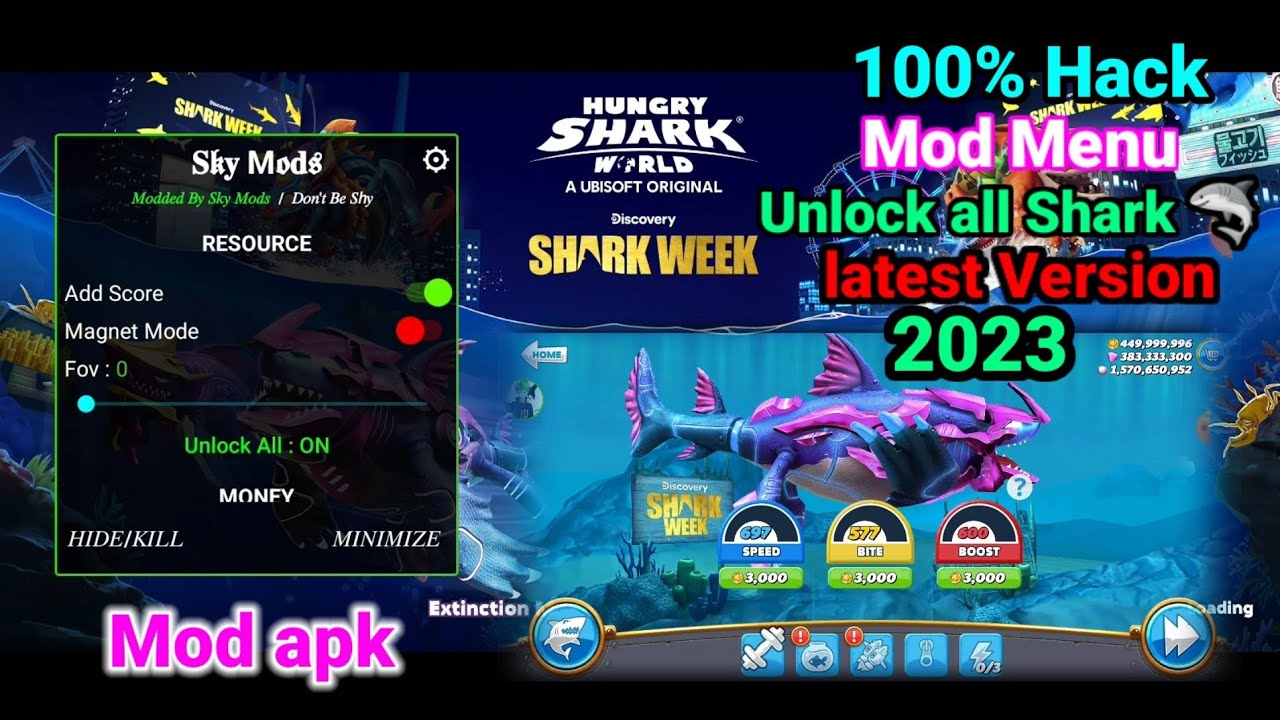 hungry shark world mod menu unlock all shark unlimited all item latest ...
