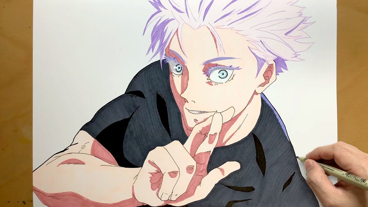 How to Draw Gojo Satoru from Jujutsu Kaisen | step by step | Draw anime ...