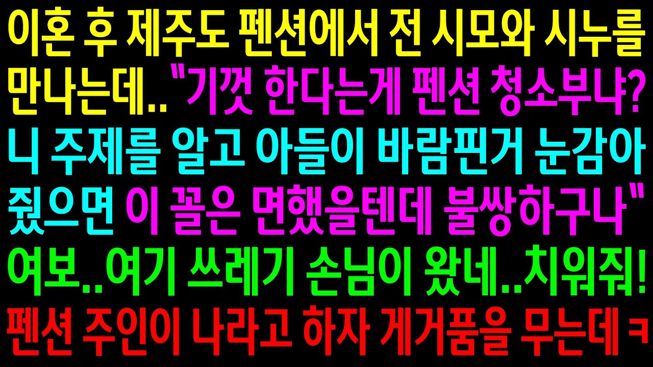 실화사연이혼 후 펜션에서 전 시모와 시누를 만나는데기껏 한다는게 펜션 청소부냐펜션 주인이 나라고 하자 게거품을 무는데ㅋ 신청사연 사이다썰 사연라디오