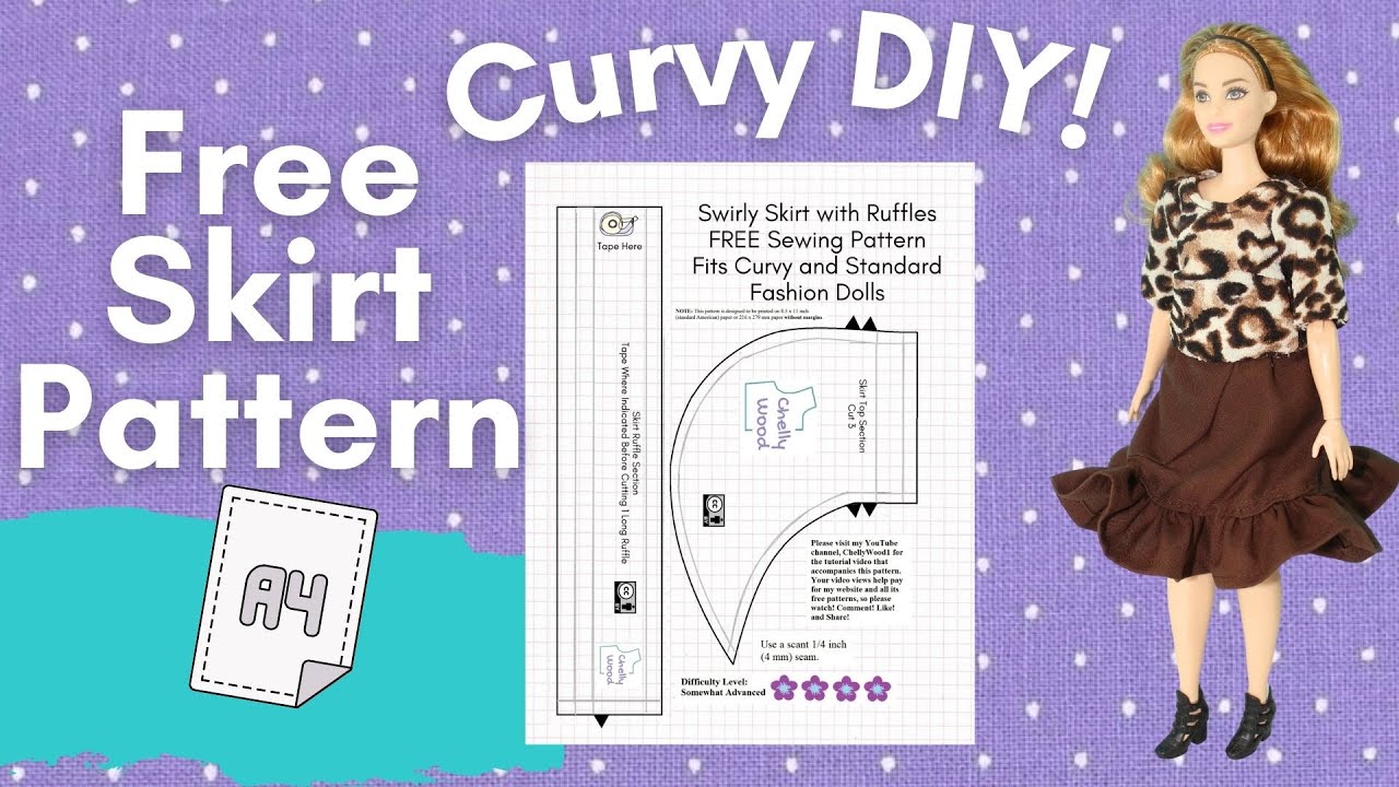 Free Doll Clothes Patterns: Curvy Barbie Skirt with Ruffle Sewing ...
