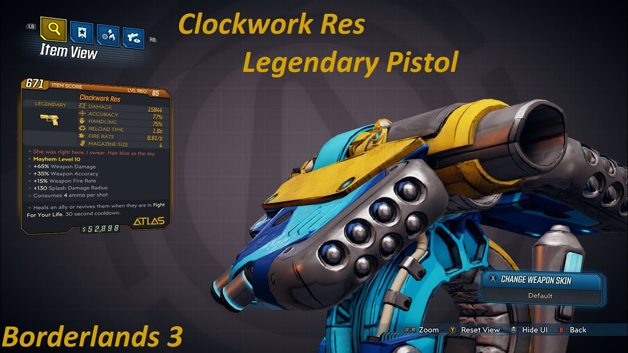 Borderlands 3: Clockwork Res legendary pistol. Arms Race exclusive item ...
