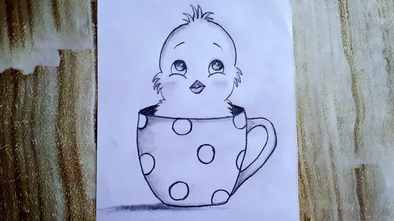BABY BIRD SITTING INSIDE A GLASS CUP DRAWING 💖/ KUPA BARDAK İÇİNDE ...