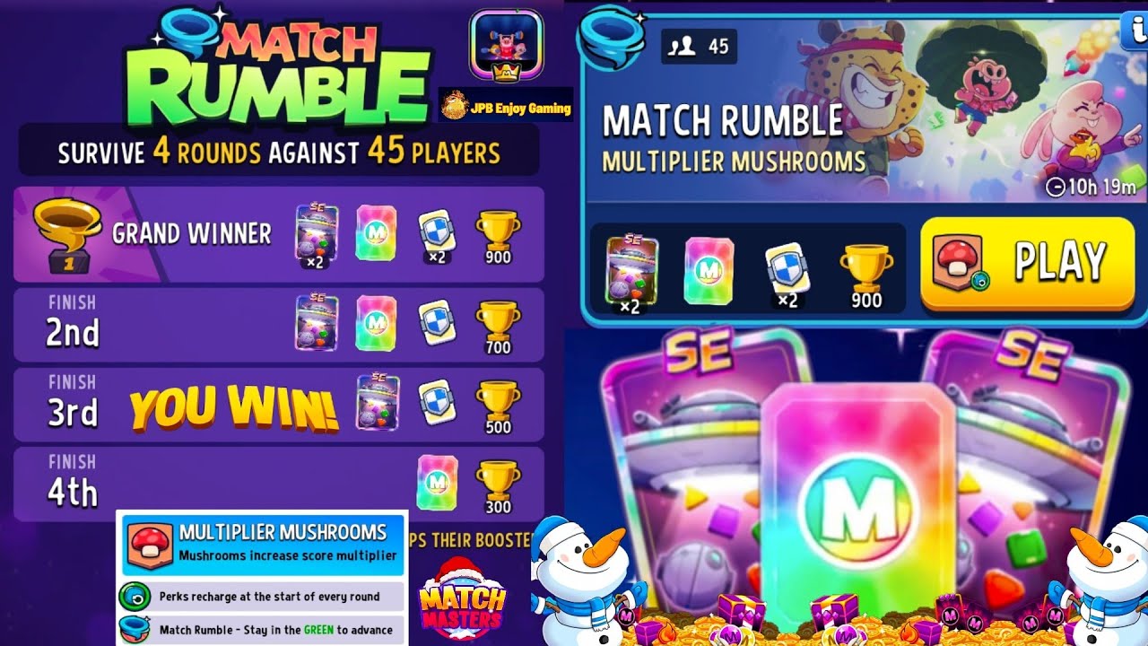 Match Rumble 45 Player Multiplier Mushrooms Match Masters. - YouTube