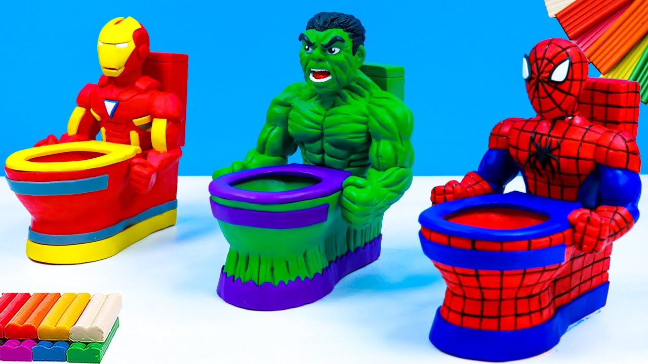 DIY toilet mod Superheroes Spider man, Hulk, Captain America with clay ...