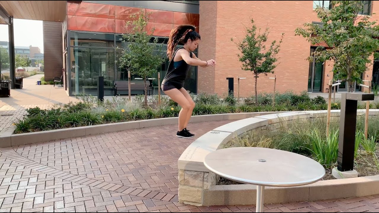 Standing box jump + step-down (knee-high wall) - YouTube