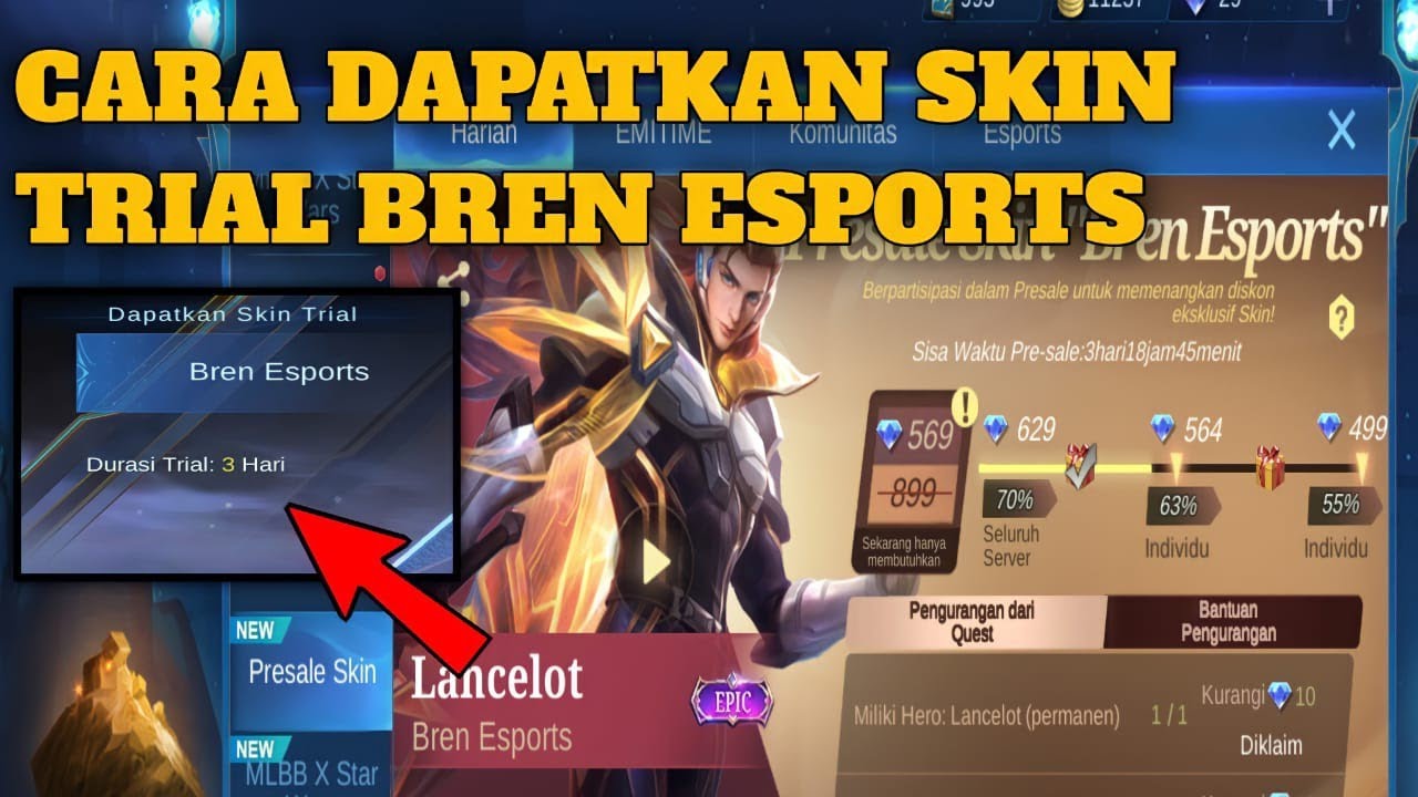 CARA MENDAPATKAN TRIAL SKIN LANCELOT BREN ESPORT - YouTube