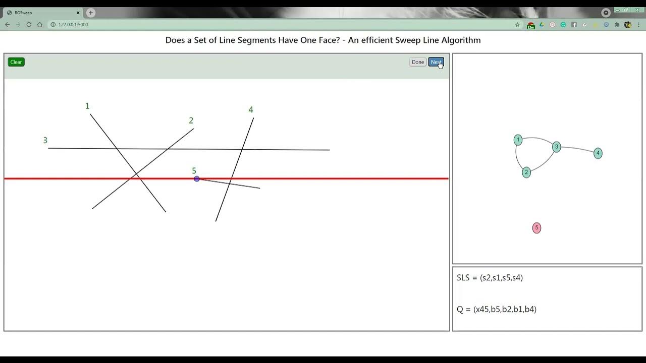 Simulation of Bentley Ottmann Sweep Line Algorithm for Line Segment Intersection - YouTube