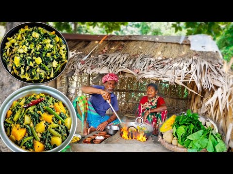 Pui Shak Curry and Muli Shak Vaji: Lunch Cooking by an Elderly Santali Couple