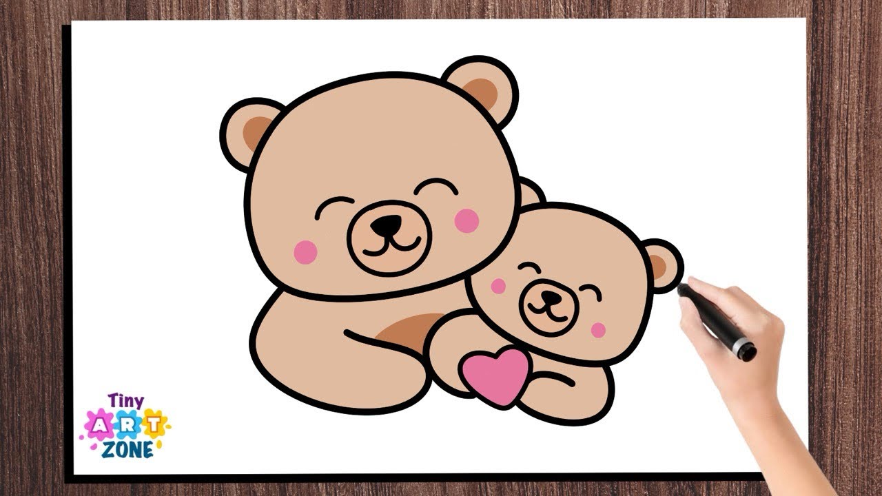 How to Draw Mother and baby Bear Easy for Kids | Mother’s Day Drawing ...