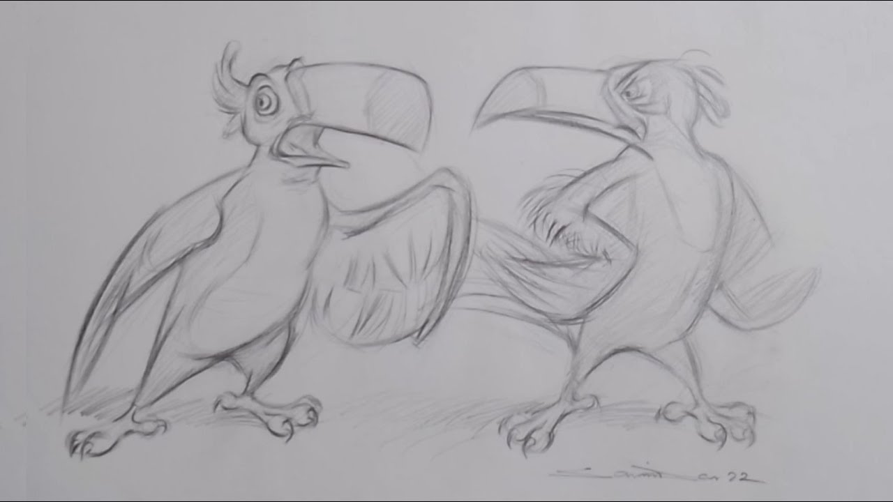 How to draw cartoon Birds - Pencil Sketching - YouTube