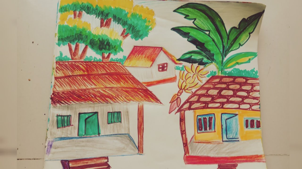 Landscape scenery drawing with pencil colour /How to draw scenery for ...