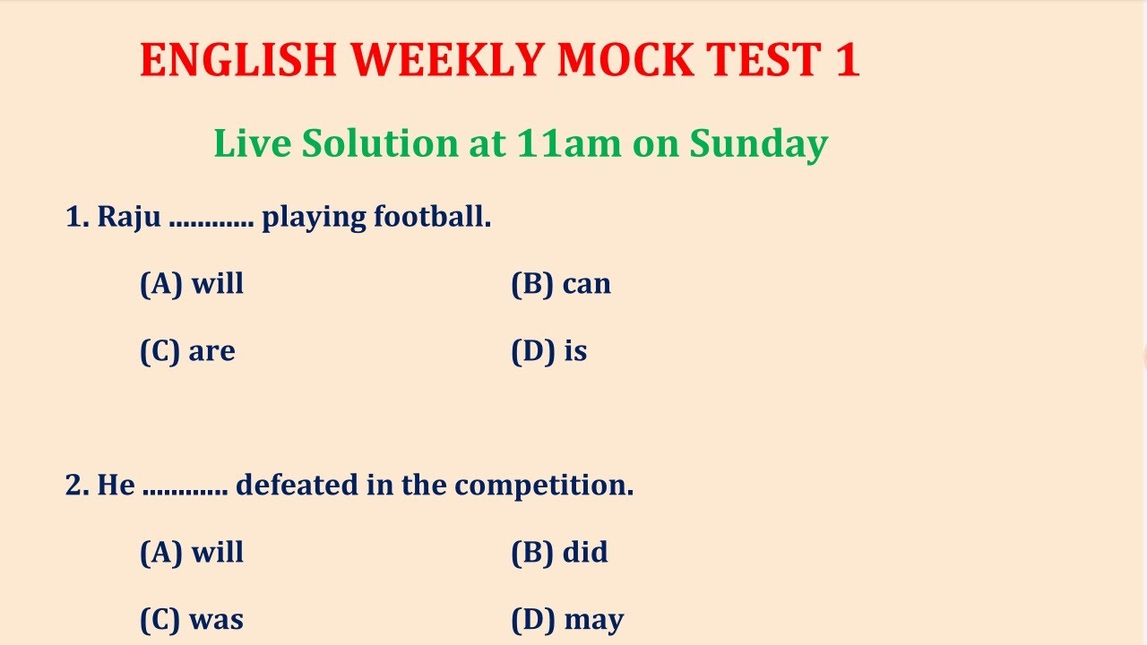 English Weekly Mock Test 1 - YouTube