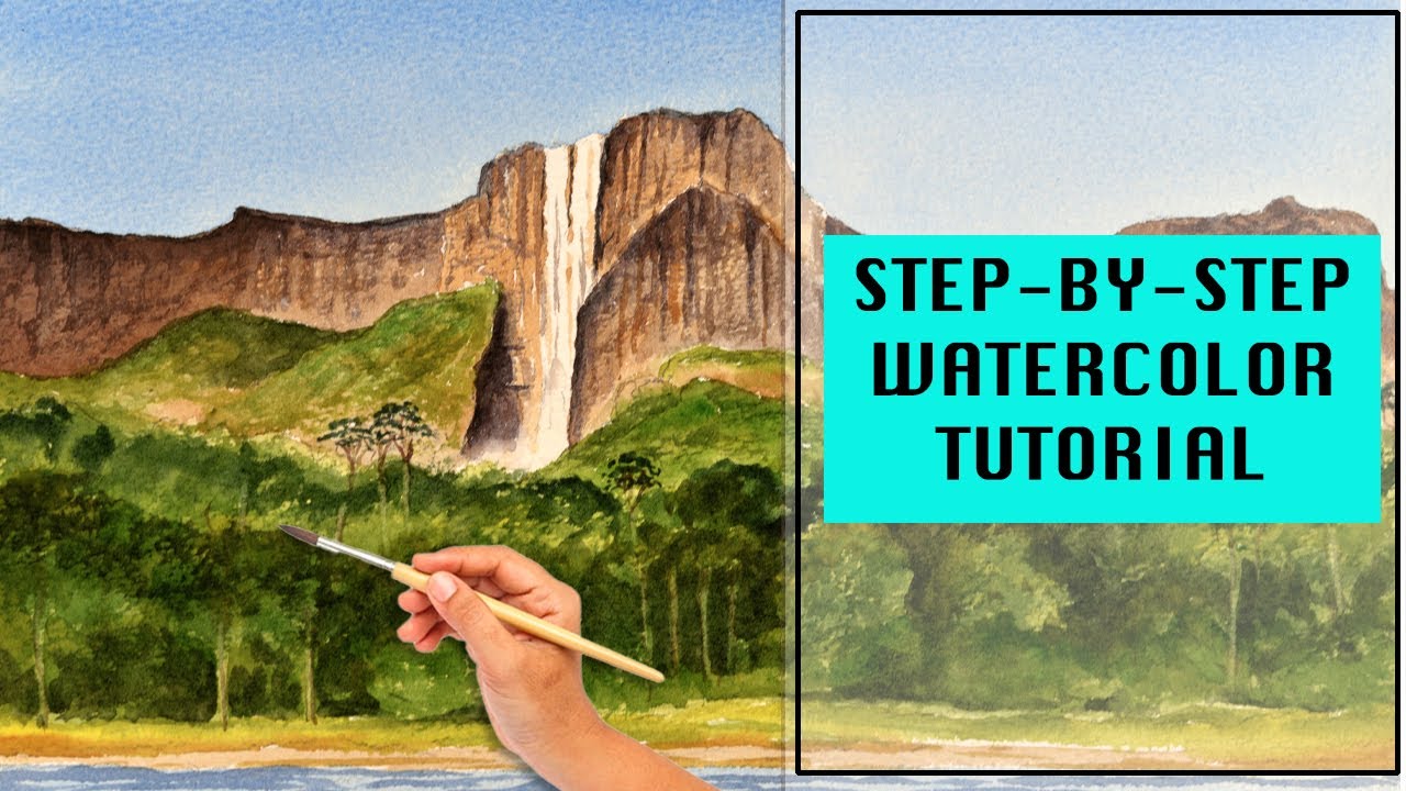 Step by Step WATERCOLOR Tutorial Painting Angel Falls - YouTube