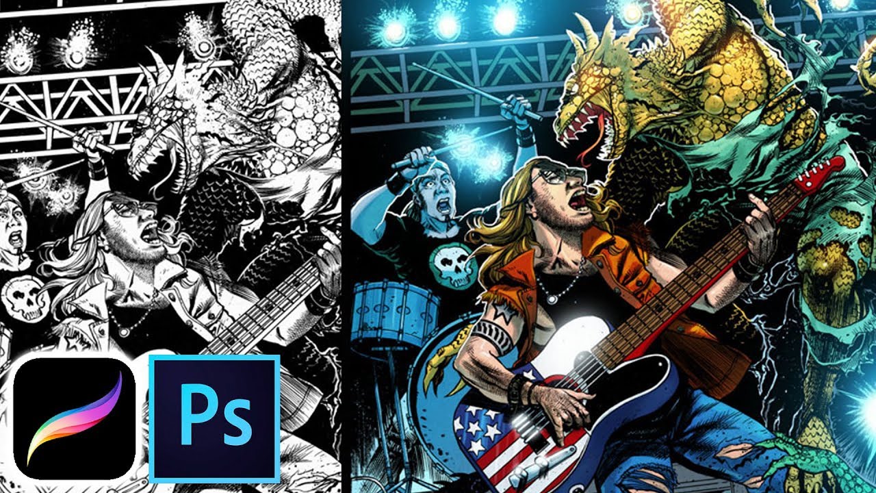 Coloring a comic book cover (time-lapse): a comic coloring tutorial in ...