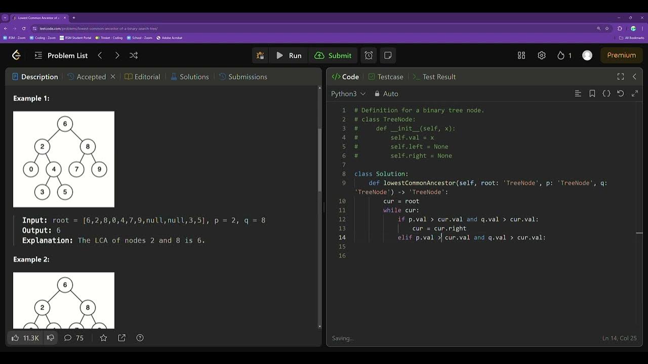 Lowest Common Ancestor of a Binary Search Tree - Leetcode (Python) - YouTube