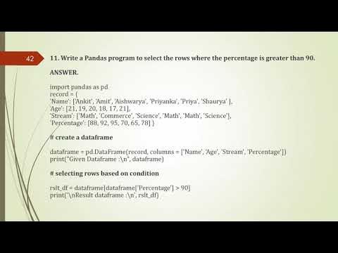CLASS 12 INFORMATICS PRACTICES (065) CHAPTER 1 PYTHON PANDAS SOLUTION - YouTube
