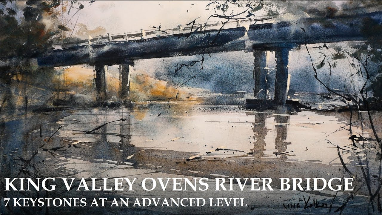 Loose Watercolor Bridge over River with Reflection - YouTube