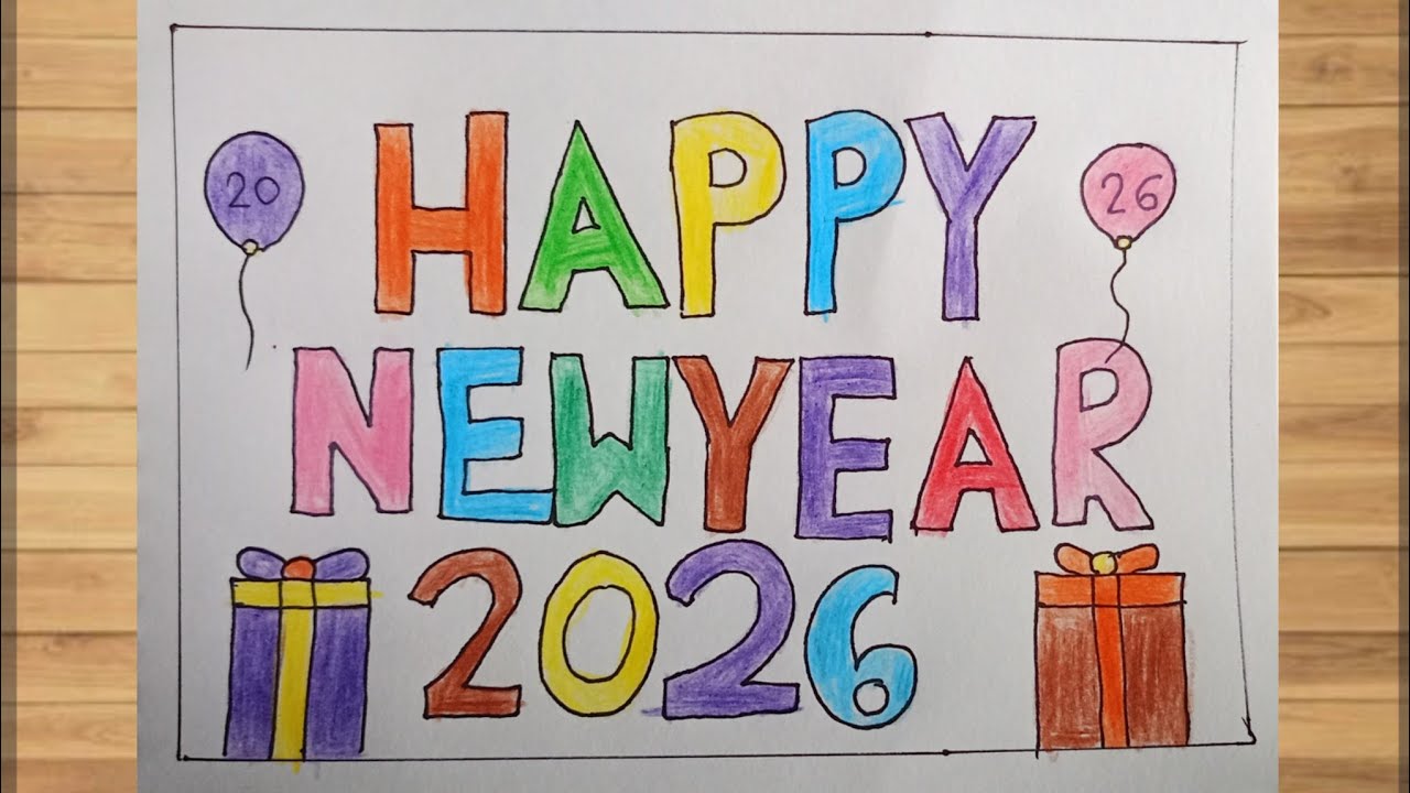 Happy New Year 2026 Drawing 🎉 | Easy & Beautiful New Year Art Step by ...