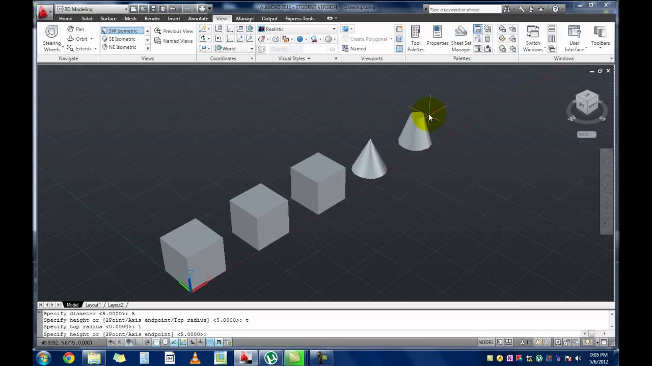 AutoCAD 2011 - 3D Box and Cone - YouTube
