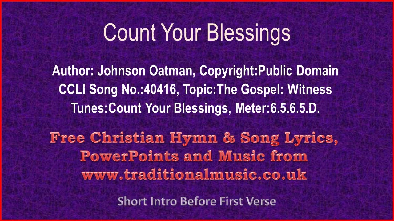 Count Your Blessings Cellos Hymn Lyrics And Music Youtube