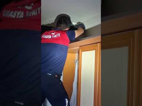 Amasya’da baca deliğine düşen kediyi itfaiye kurtardı