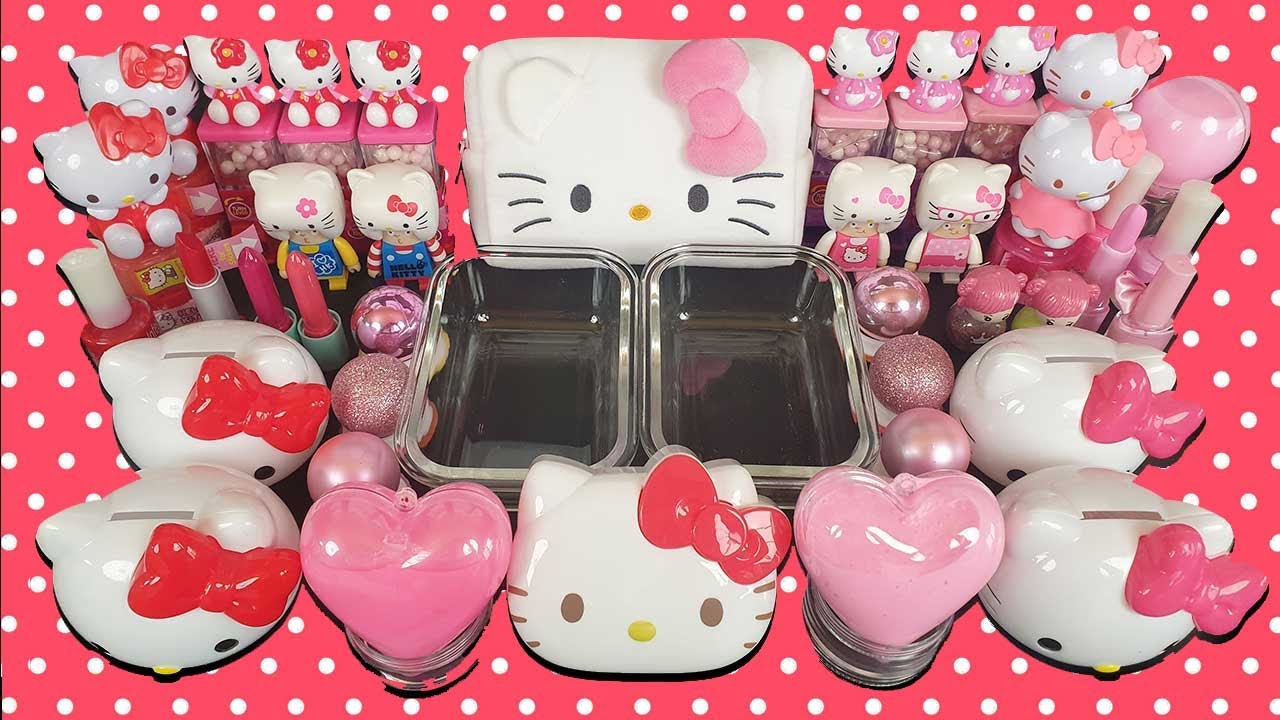 Mixing PINK HELLO KITTY Slime! Makeup, Eyeshadow Parts,into Slime ...