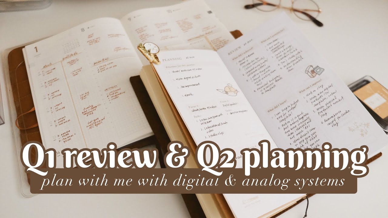 Plan with me; Q1 review and Q2 goal setting on my goals journal and ...