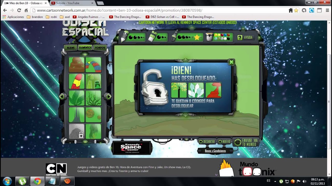 como poner 12 codigos de ben 10 odisea espacial - YouTube