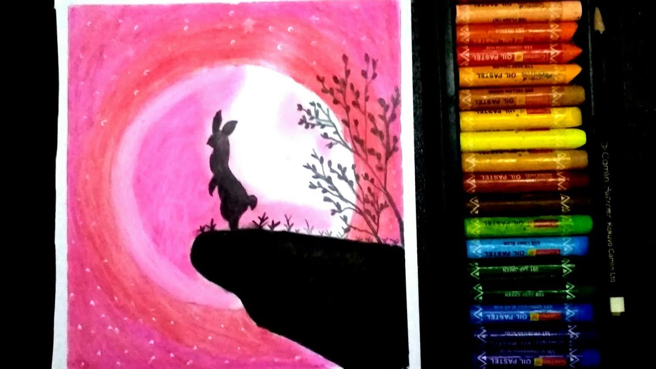 Cute bunny scenery drawing with oil pastel color - Step by step | cute ...