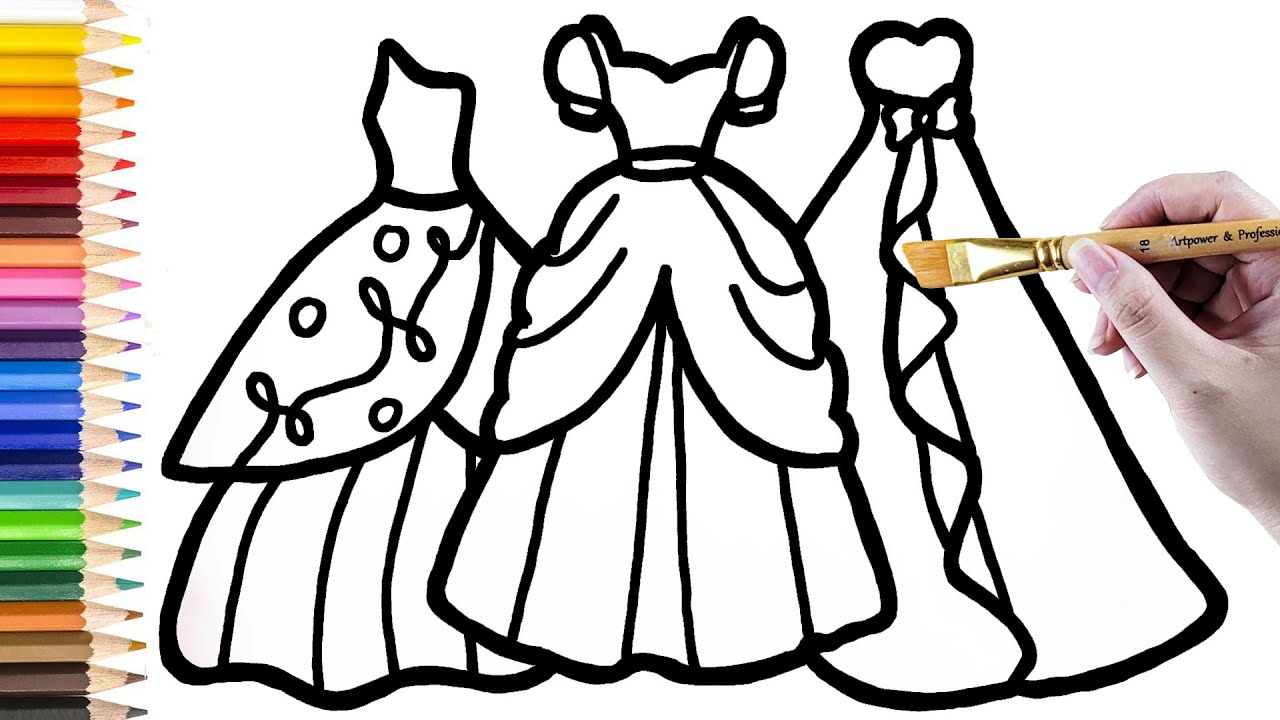 Drawing Dress of Princess, Clothes for Children, How to Draw and Color ...