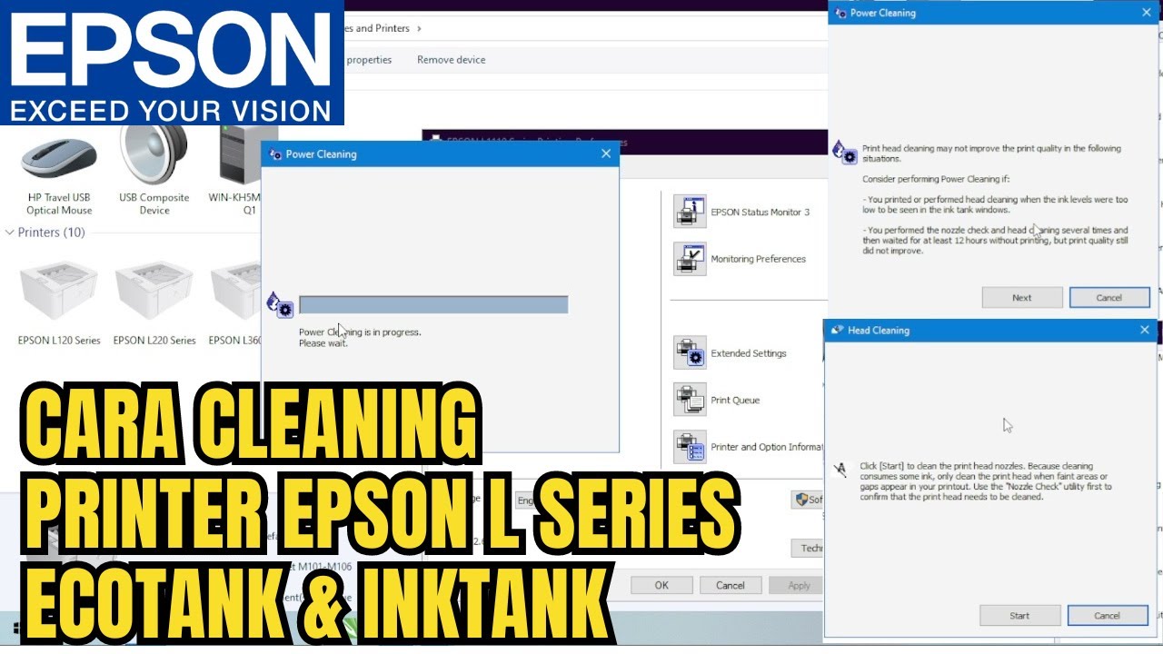 cara head cleaning dan power cleaning printer epson L series ecotank ...