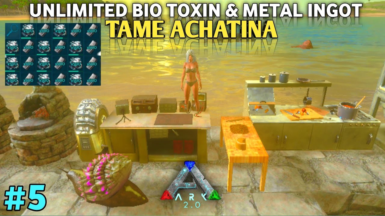 HOW TO GET UNLIMITED BIO TOXIN & METAL INGOT | TAME ACHATINA | ARK ...