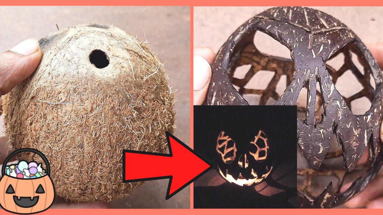 Pumpkin Head Carving in coconut shell | Coconut Shell Craft Ideas ...